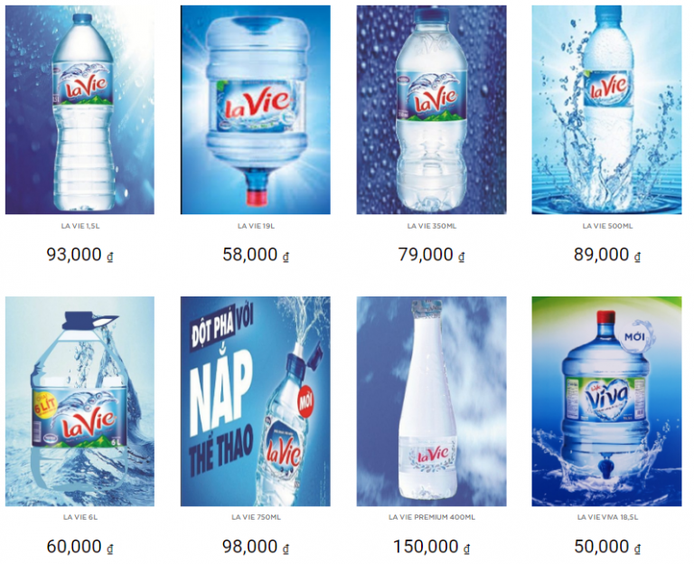 Thùng nước suối LaVie 350ml, 500ml, 1,5L giá bao nhiêu